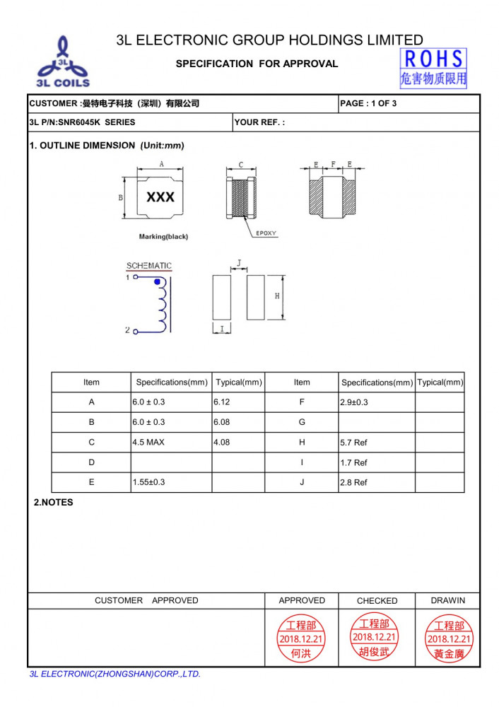 SNR6045K series mechanical outline drawing