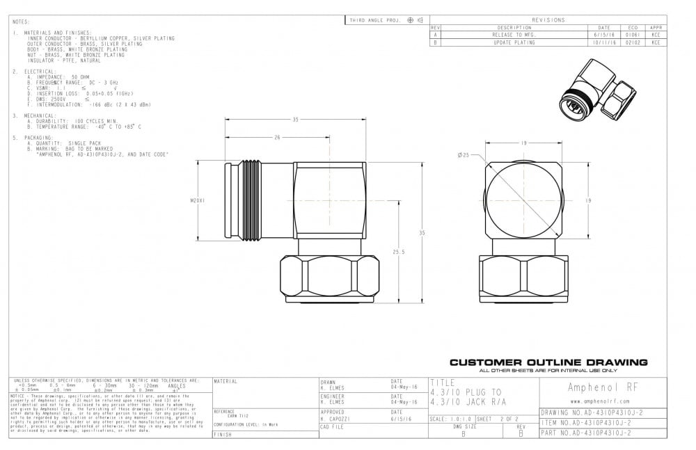 Amphenol AD-4310P4310J-2 technical drawing preview