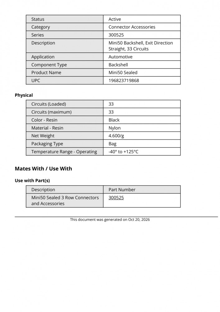 Technical document image, page 2 for MOLEX 3005250801