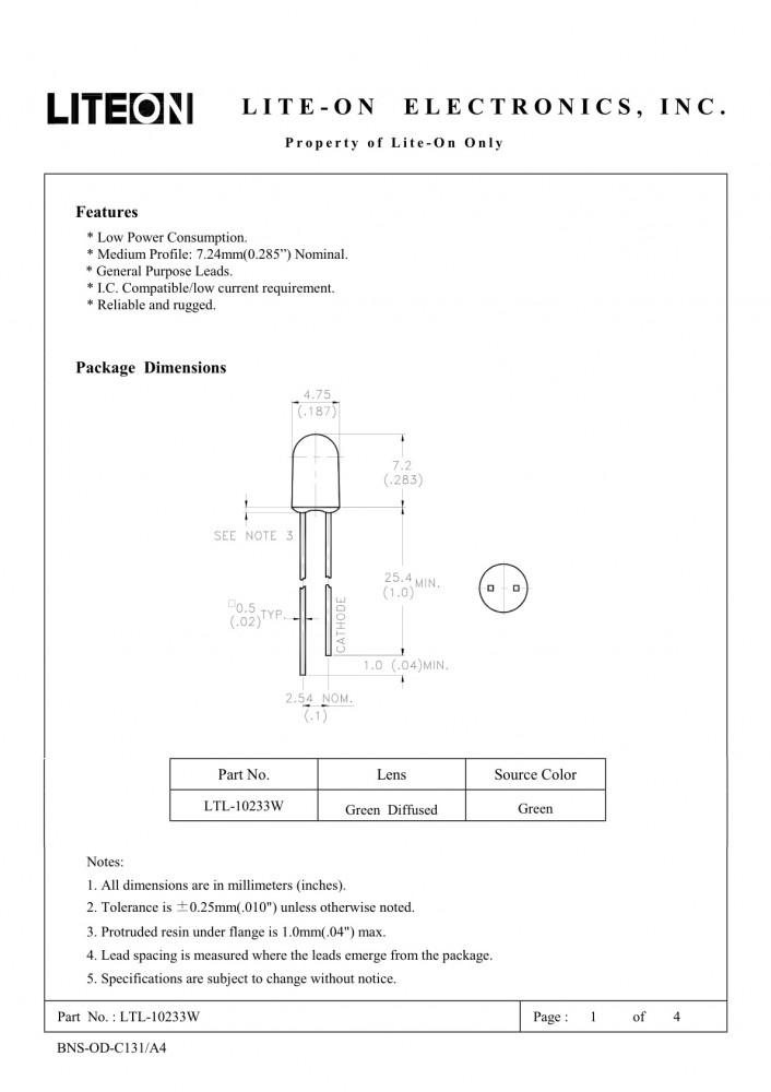 LTL-10233W datasheet page 1