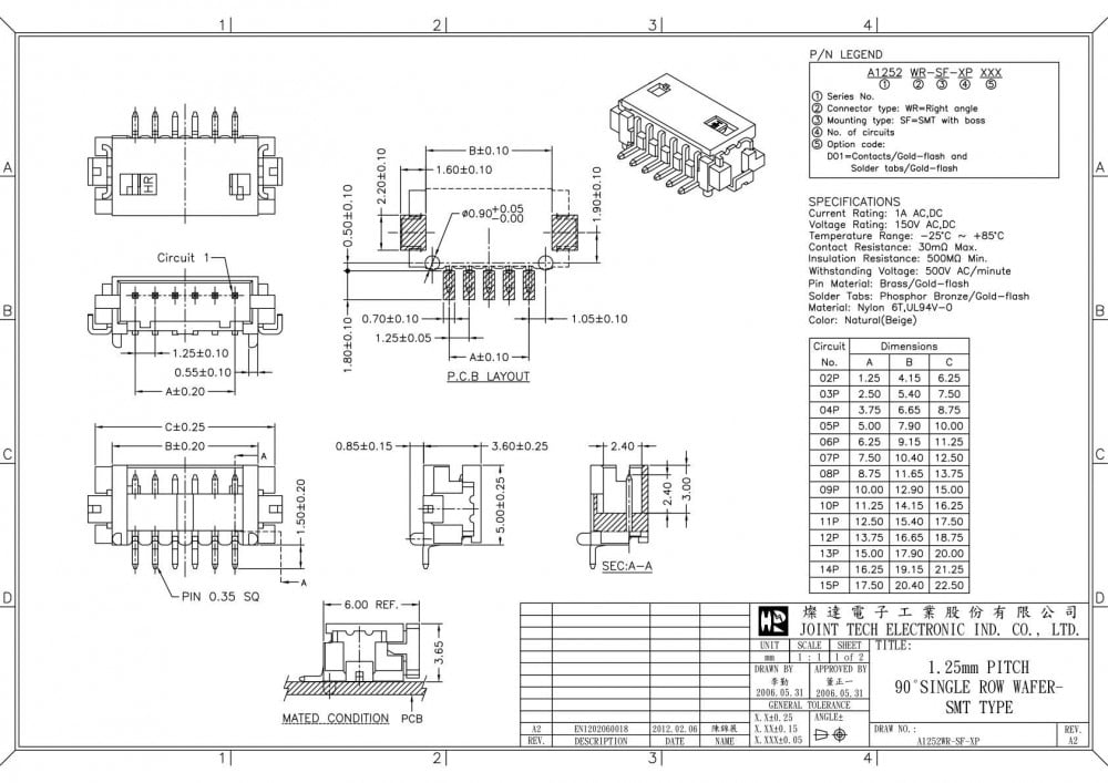 Joint Tech Elec A1252WR-SF-02PD01 technical document