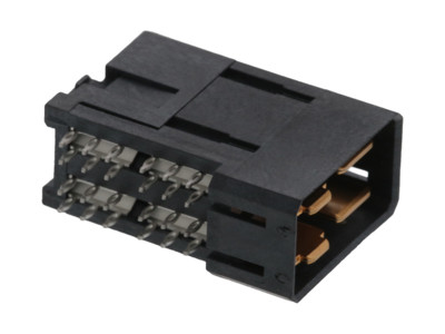 Impact 5 Pair Right-Angle Power Header, 2 Modules with Left Hold-Down, Module 1: Blade P1 & P2, Length 5.70 & 6.90mm; Module 2: Blade P1 & P2 Length 5.70mm & 6.90mm Press-Fit, LCP, Glass Filled UL94-V0, Black, Lead-Free