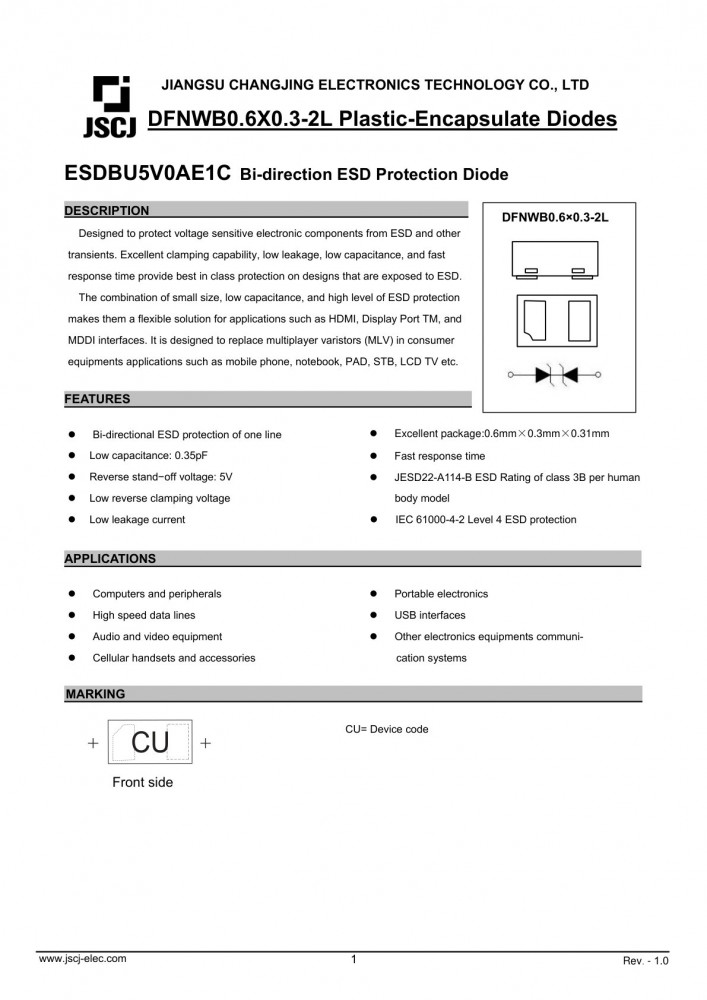 ESDBU5V0AE1C datasheet page 1