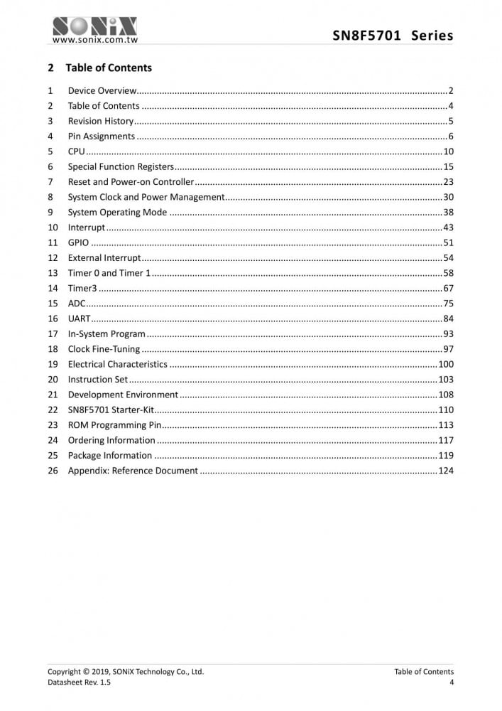 SN8F5701 datasheet page 4