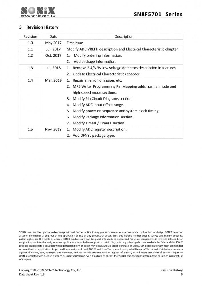SN8F5701 datasheet page 5