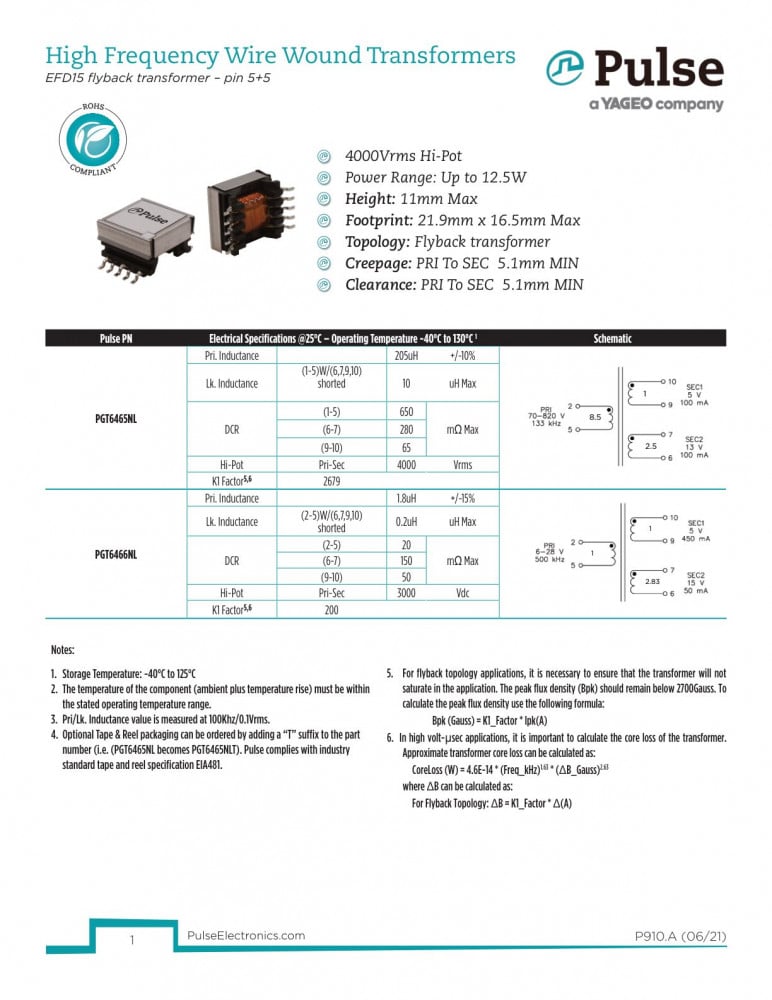 PGT6465NLT technical document page 1