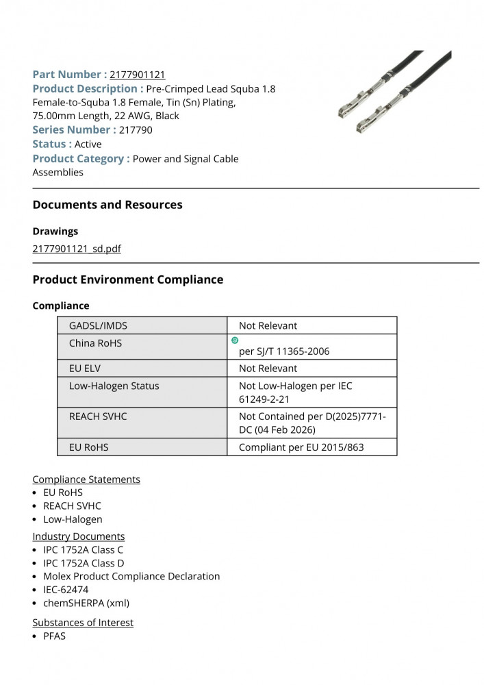 MOLEX 2177901121 product drawing preview, page 1