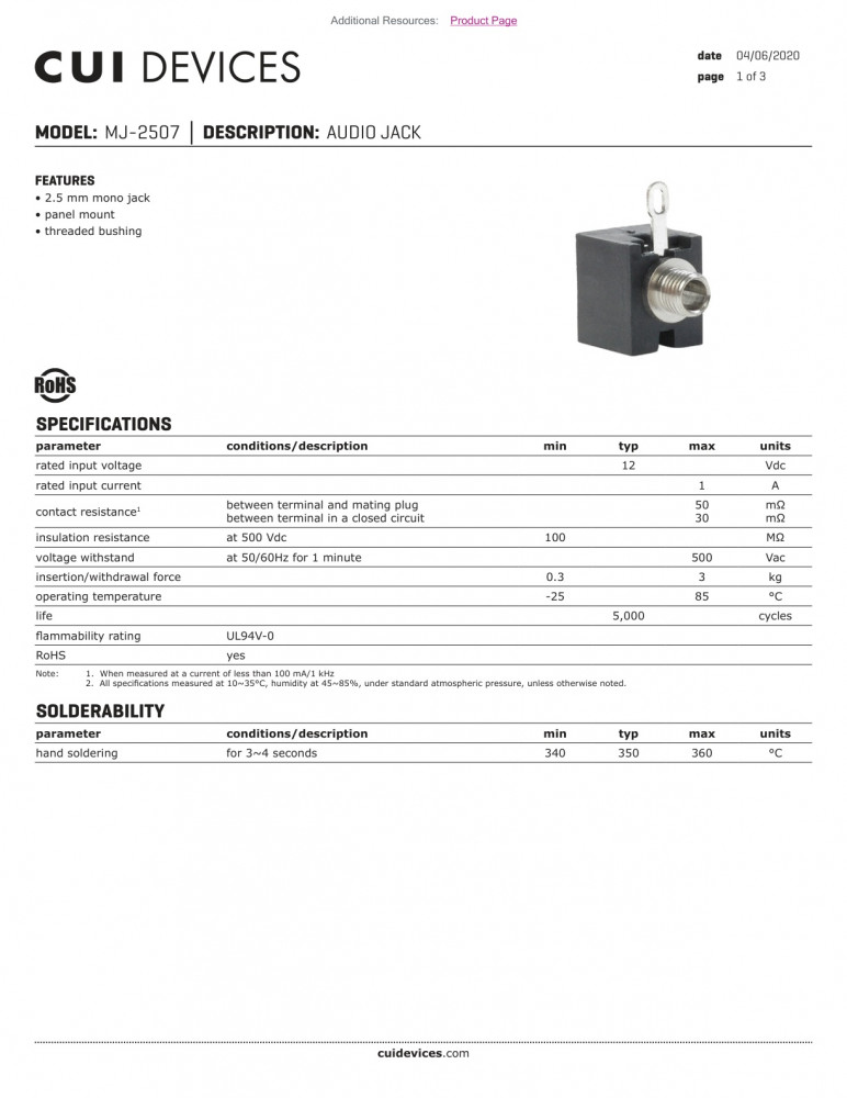 MJ-2507 technical document page 1