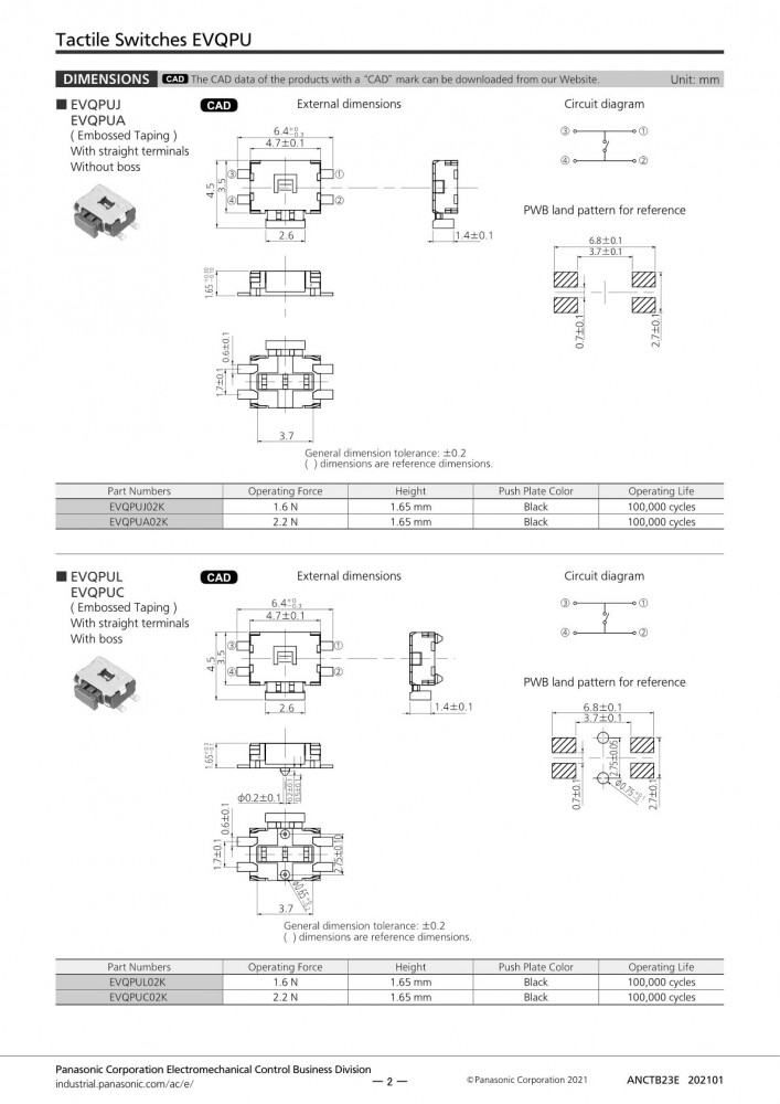 EVQPUJ02K technical document page 2