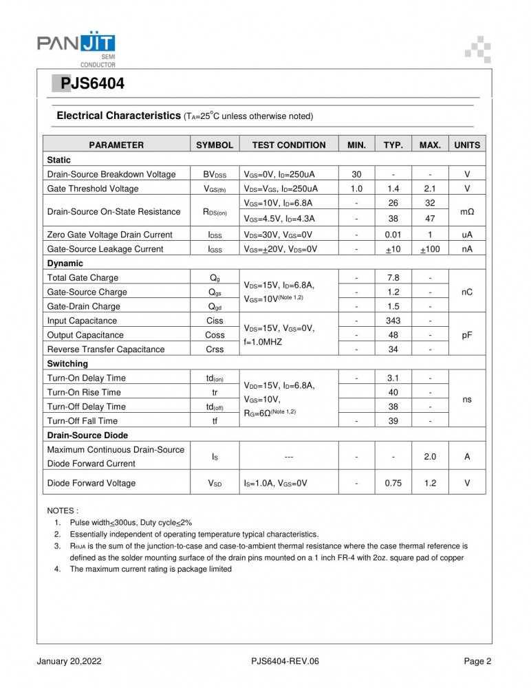 PJS6404 datasheet page 2
