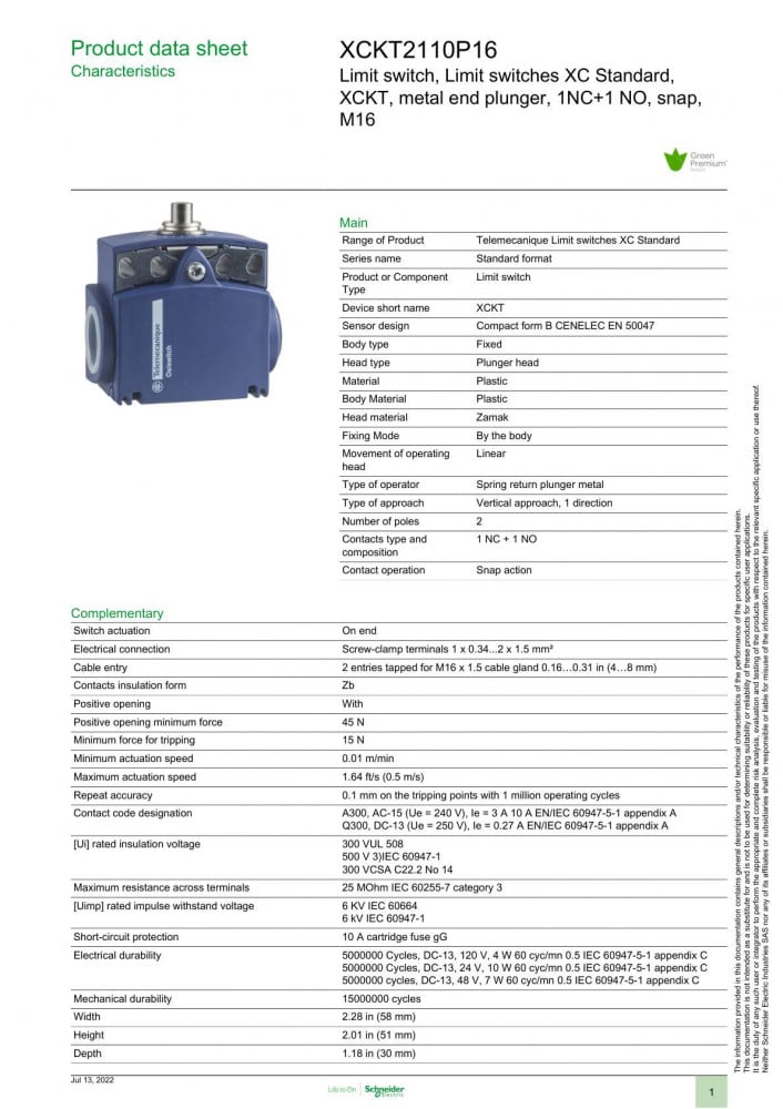 XCKT2110P16 technical document page 1