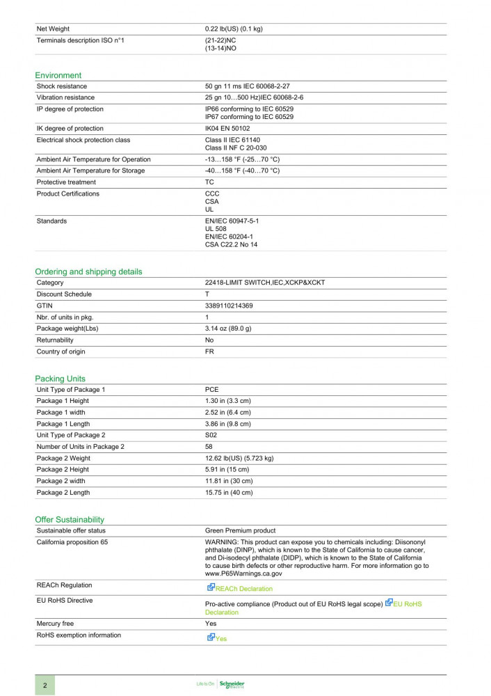 XCKT2110P16 technical document page 2