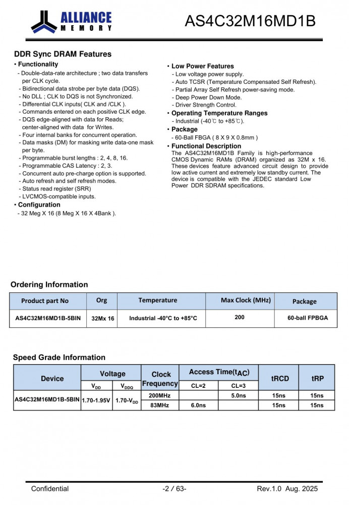 AS4C32M16MD1B datasheet page 2
