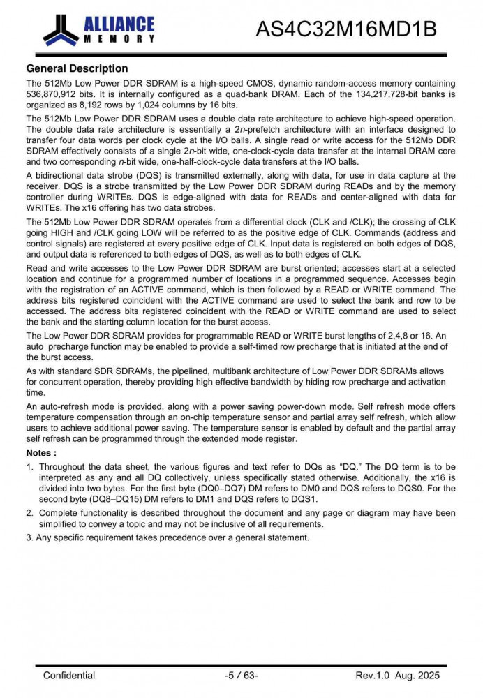 AS4C32M16MD1B datasheet page 5