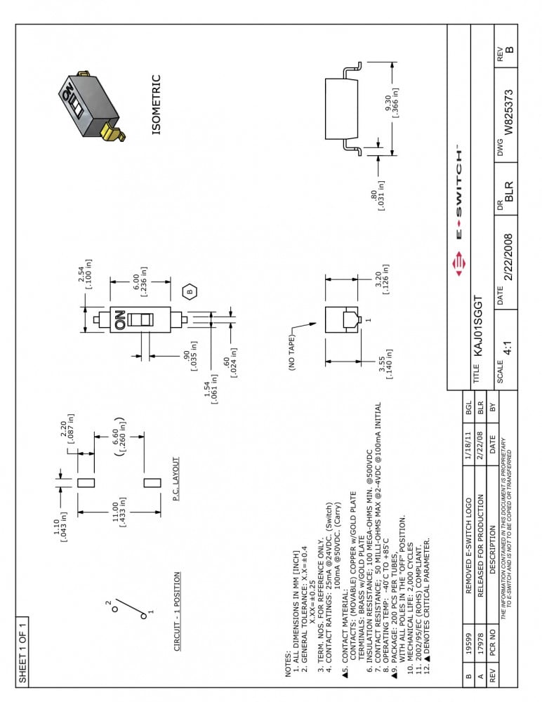 KAJ01SGGT technical drawing page 1
