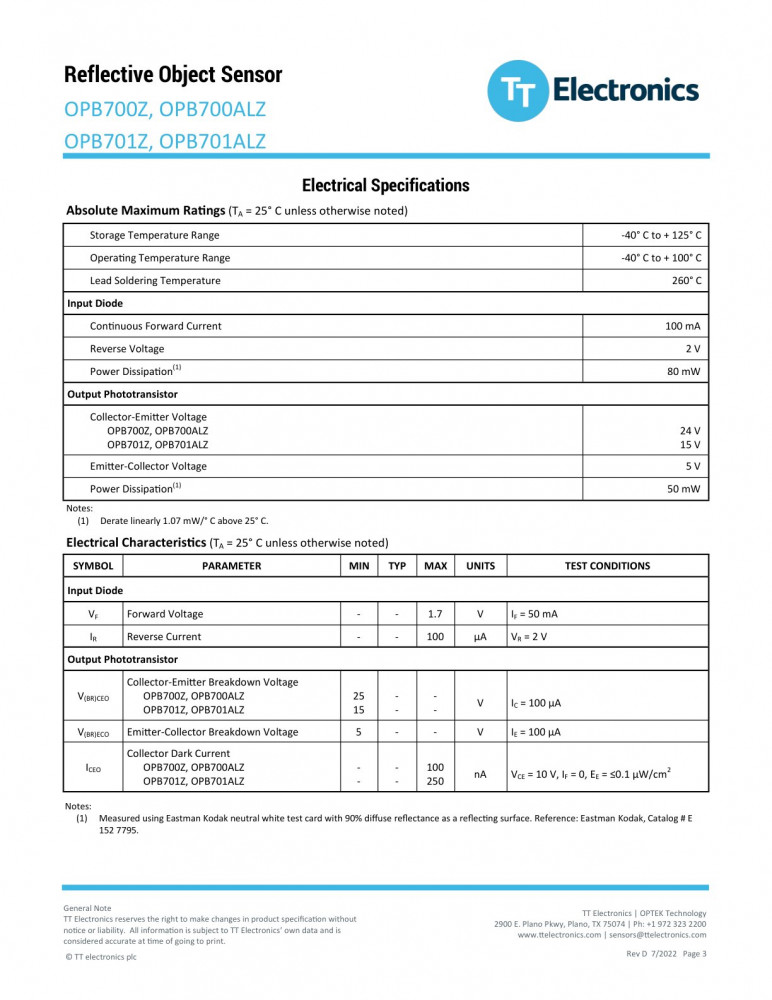 OPB700ALZ datasheet page 3