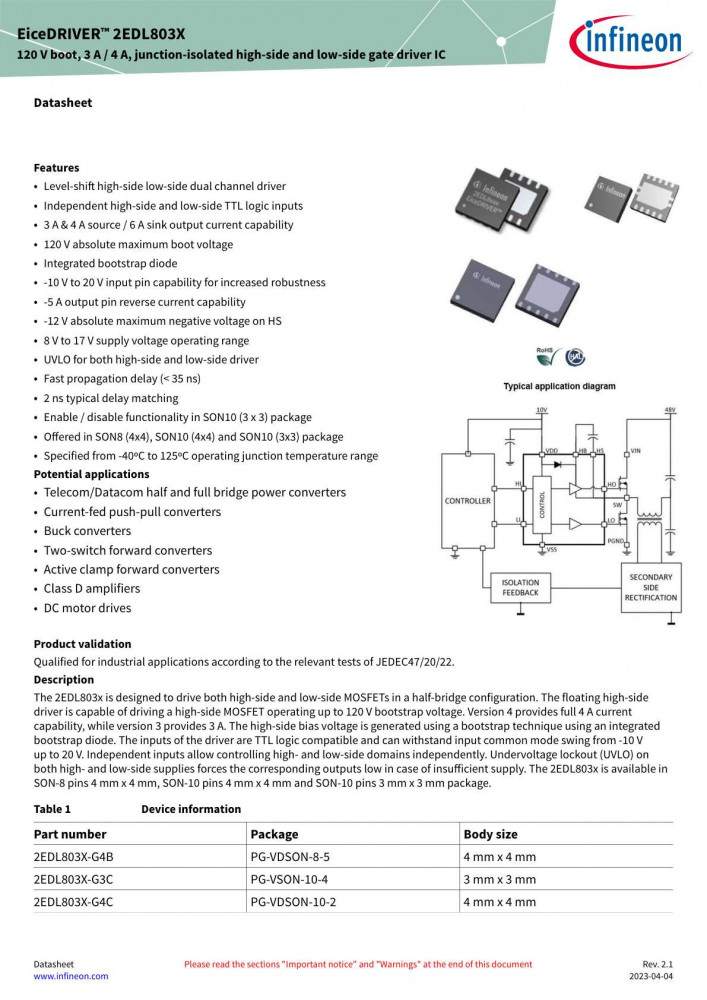 Datasheet page 1
