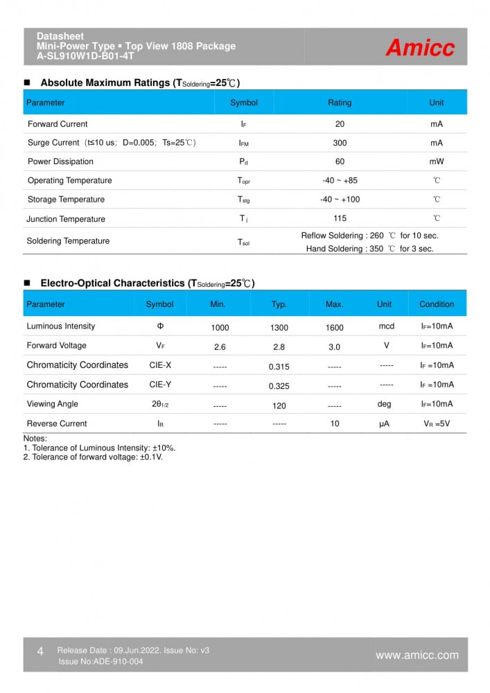A-SL910W1D-B01-4T datasheet page 4
