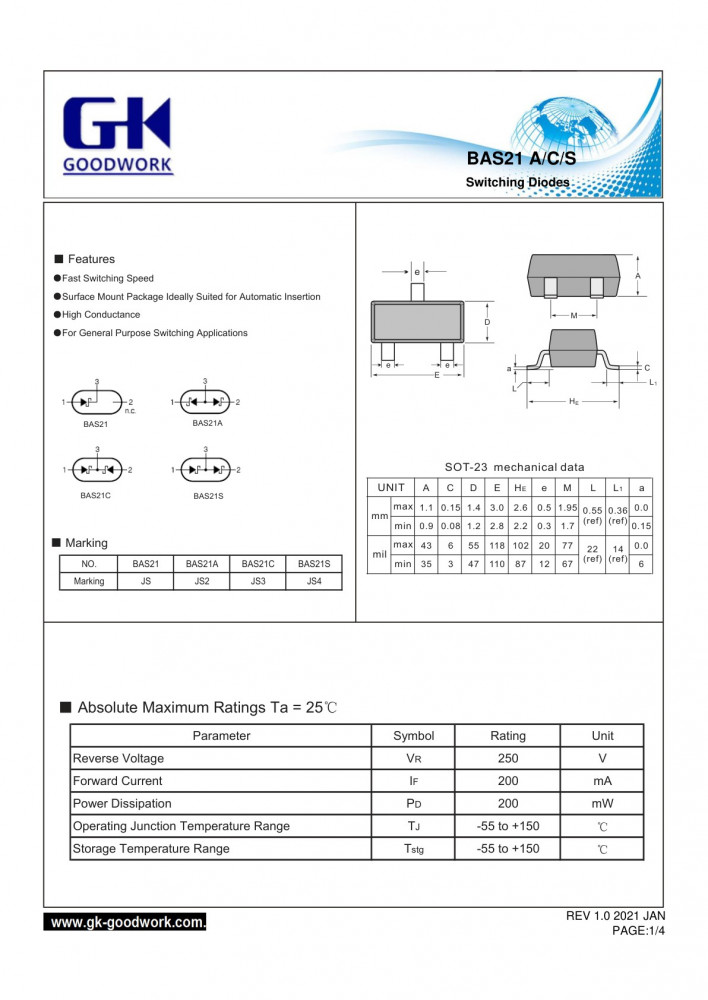 GOODWORK BAS21S datasheet page 1