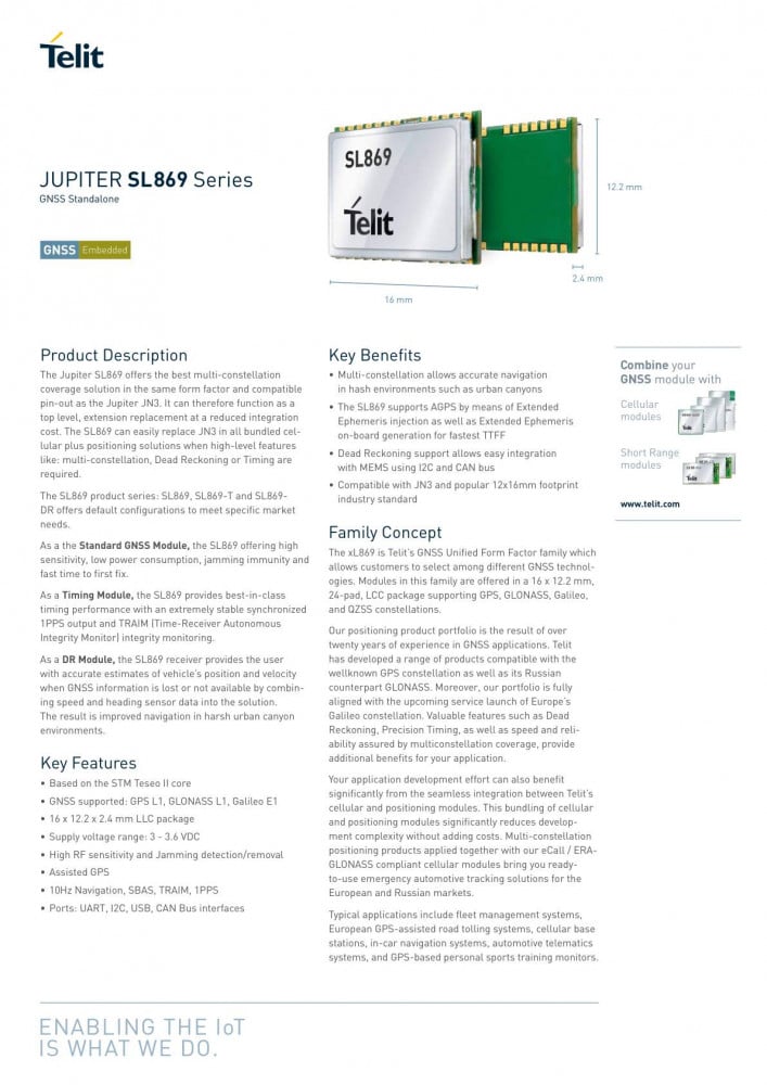Telit SL869 datasheet page 1