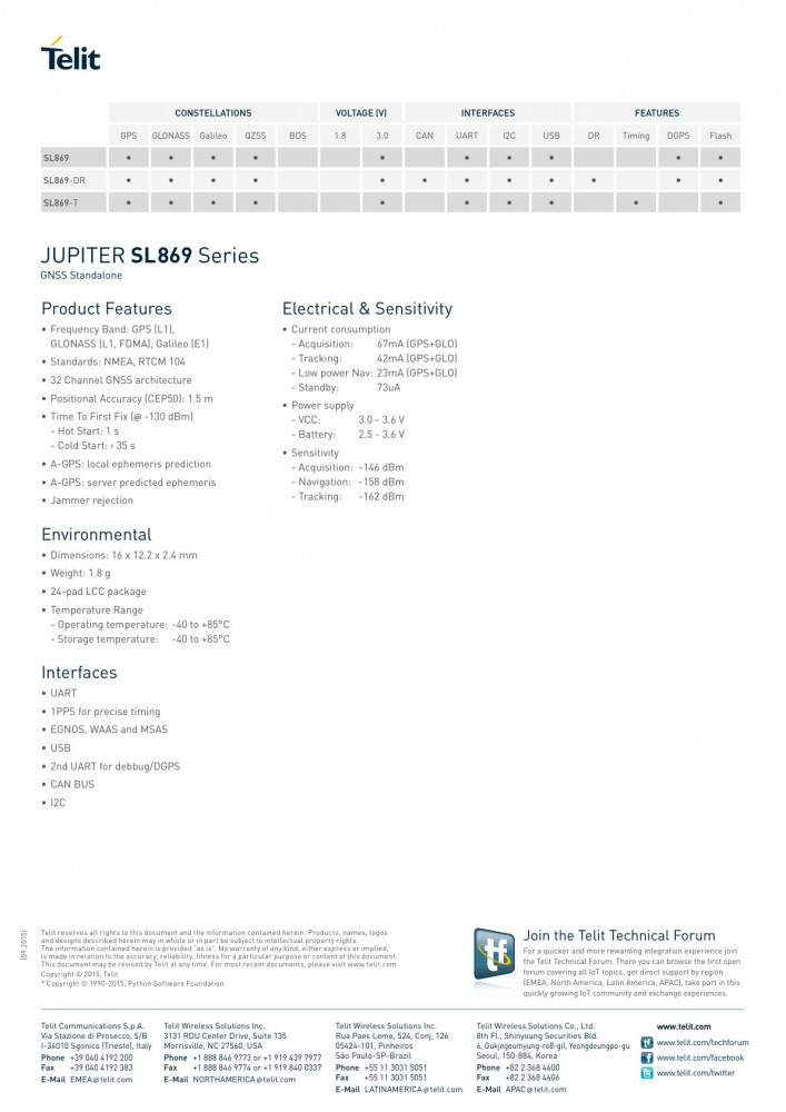 Telit SL869 datasheet page 2