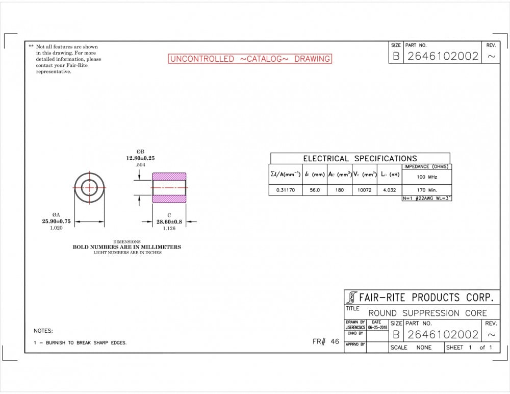 Fair-Rite 2646102002 catalog drawing
