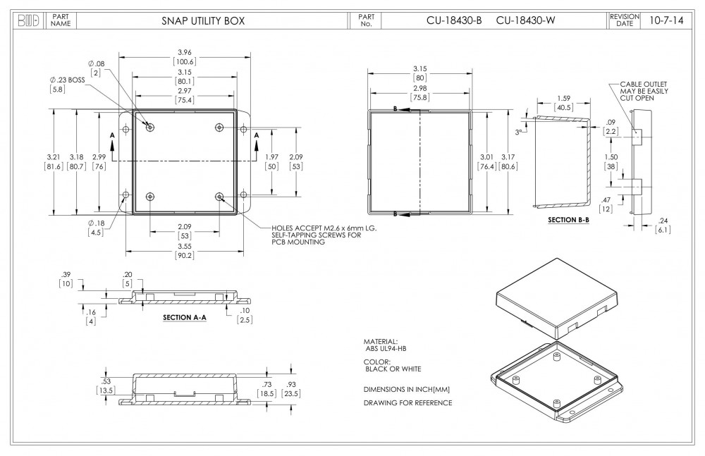 CU-18430-W product documentation and reference drawing, page 1