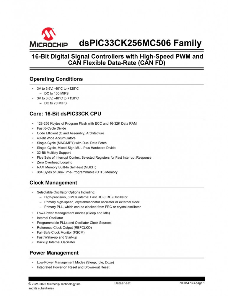 dsPIC33CK128MC105 technical document page 1