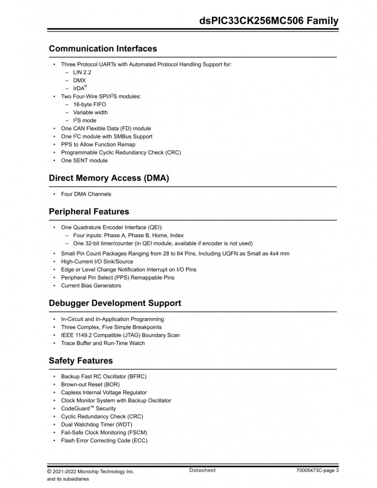 dsPIC33CK128MC105 technical document page 3