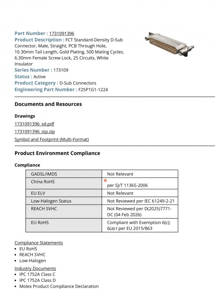 MOLEX 1731091396 technical drawing preview, page 1