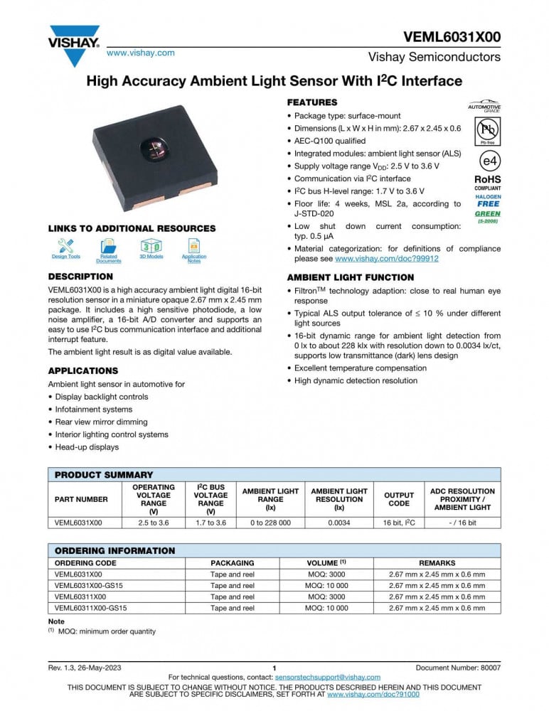 VEML60311X00 datasheet page 1