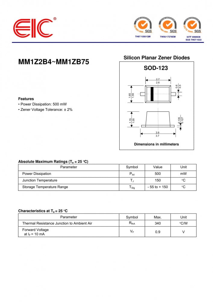 EIC MM1Z5B1 datasheet page 1