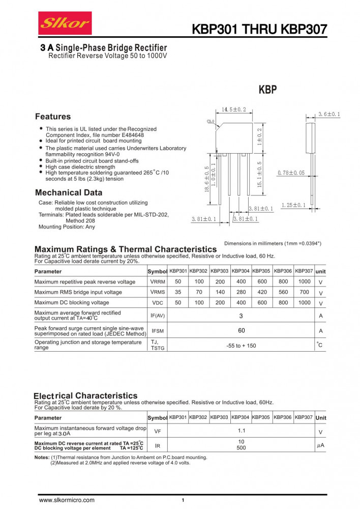 KBP301 product document preview, page 1