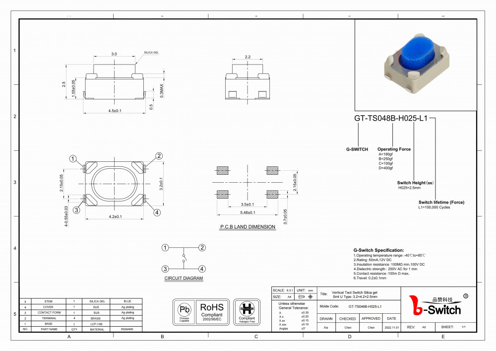 GT-TS048B-H025-L1 technical drawing and specification image