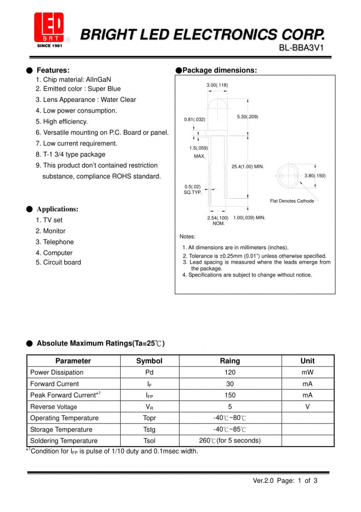 BL-BBA3V1 datasheet page 1