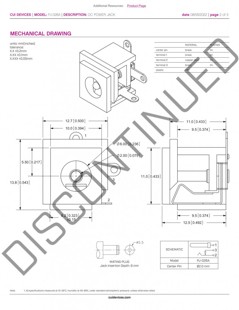 PJ-026A datasheet page 2