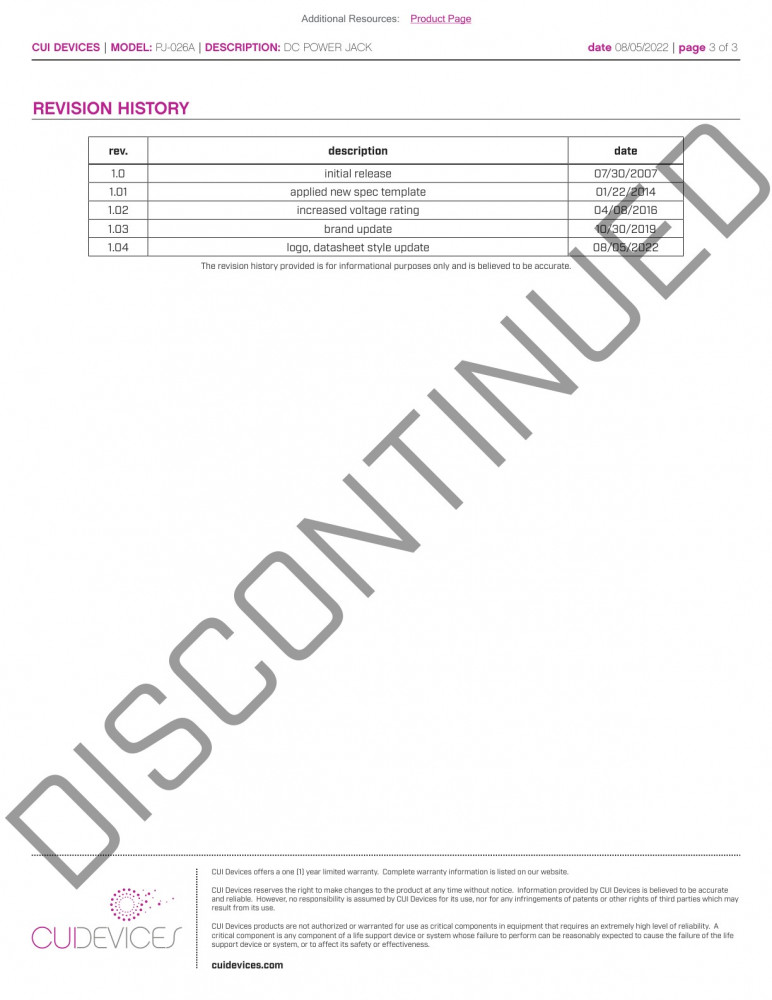 PJ-026A datasheet page 3
