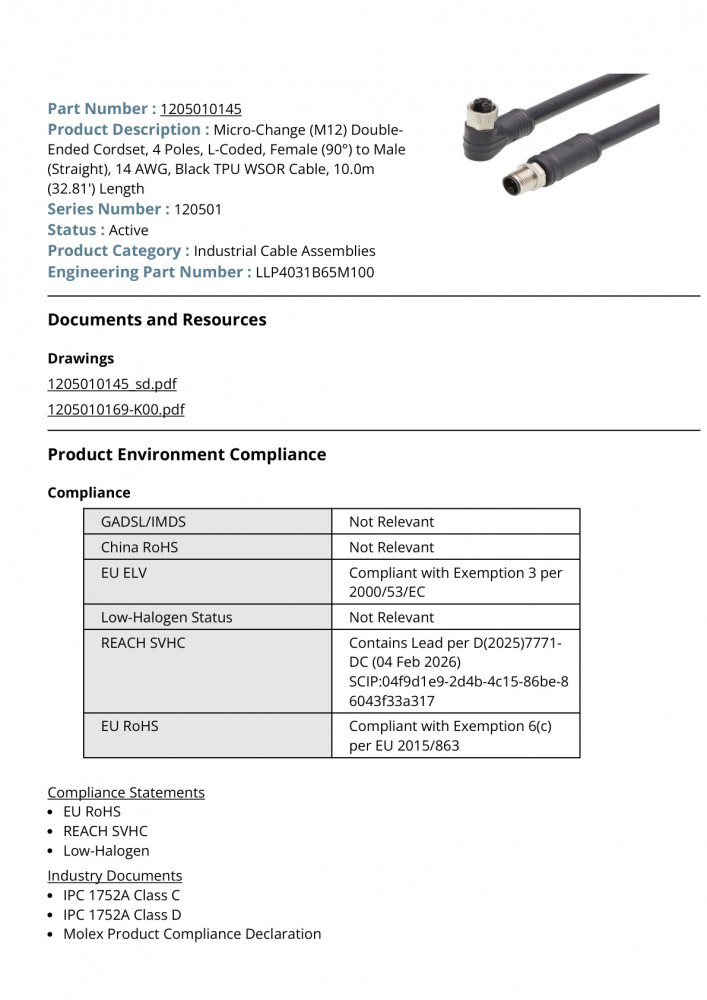 Molex packaging drawing page 1