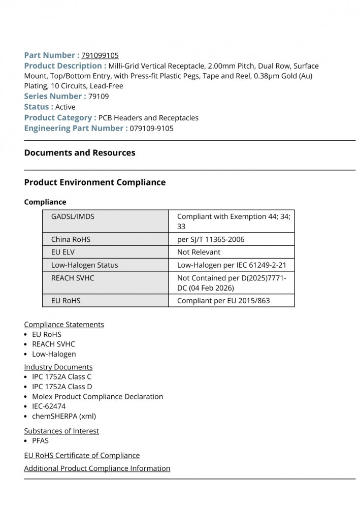 MOLEX 791099105 technical document page 1