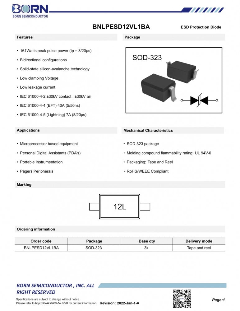 BNLPESD12VL1BA datasheet page 1