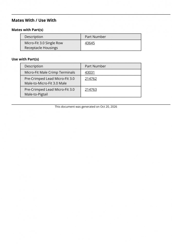 Technical document page 3 for MOLEX 436400901