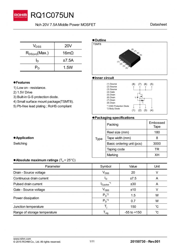 RQ1C075UNTR technical document page 1