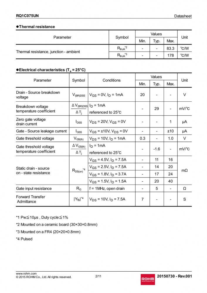 RQ1C075UNTR technical document page 2