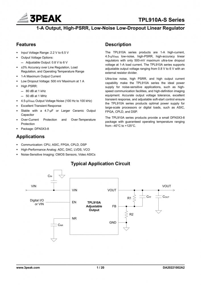 TPL910GADJA-DF6R-S datasheet page 1