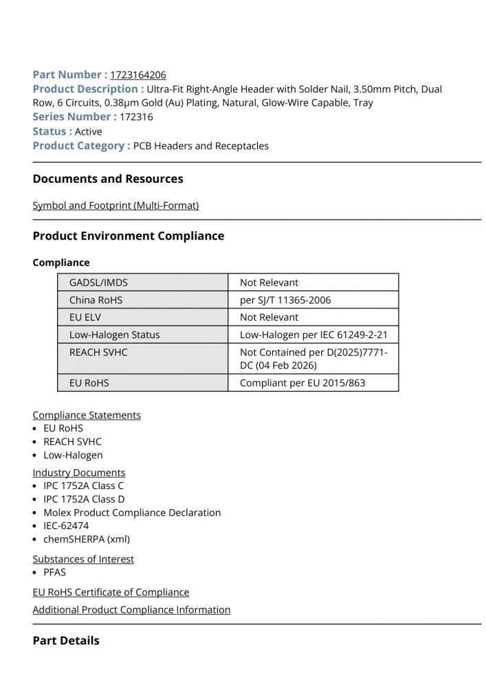 MOLEX 1723164206 technical document page 1