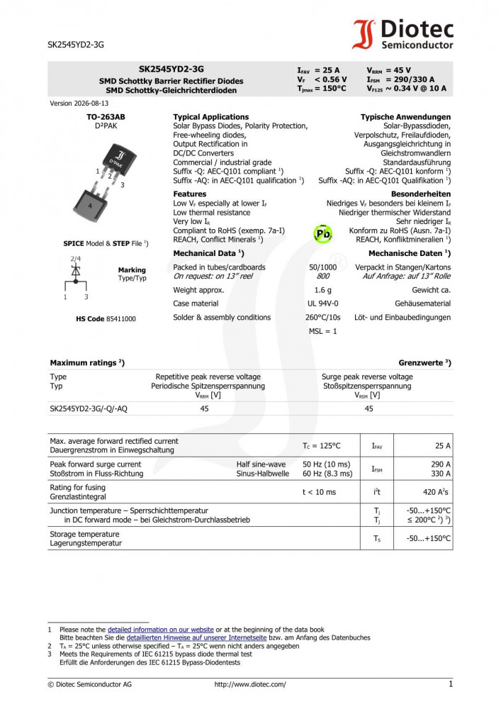 SK2545YD2-3G datasheet image, page 1