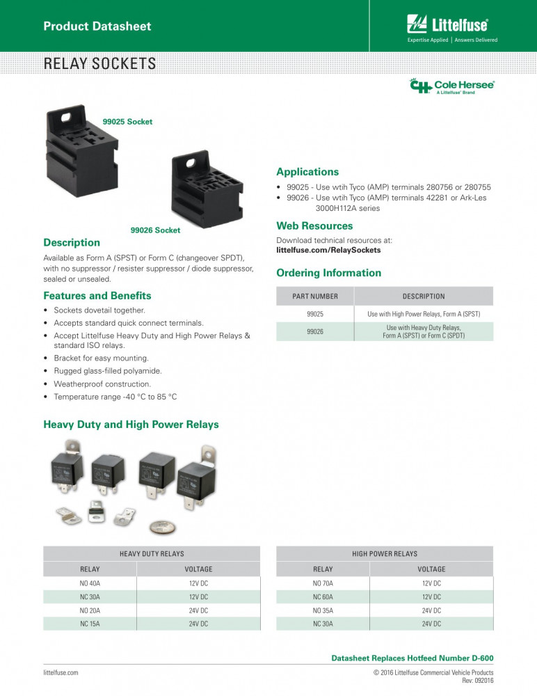 Littelfuse 99026 relay socket technical document
