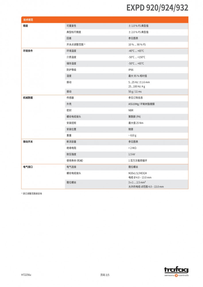 Trafag differential pressure switch document page 3