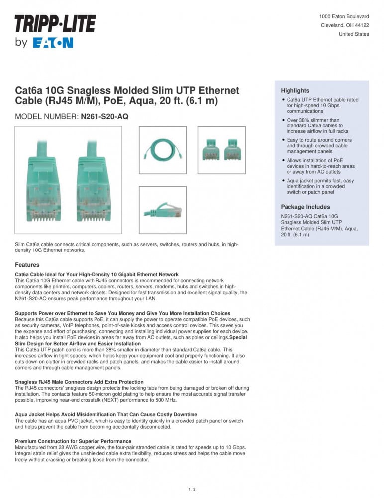N261-S20-AQ technical document page 1