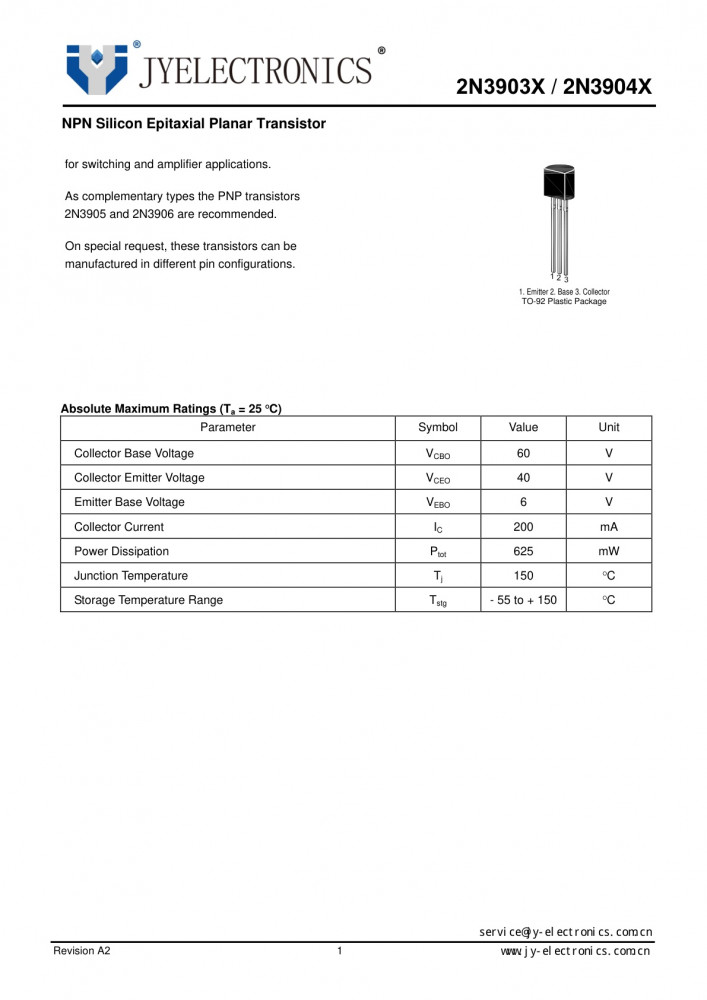 2N3904X datasheet page 1
